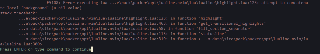 Bug: Cannot use nil as background (or any) color in themes · Issue #598 · nvim-lualine/lualine ...