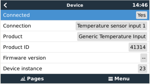 Device page for onboard tank level an temperature sensor input always ...
