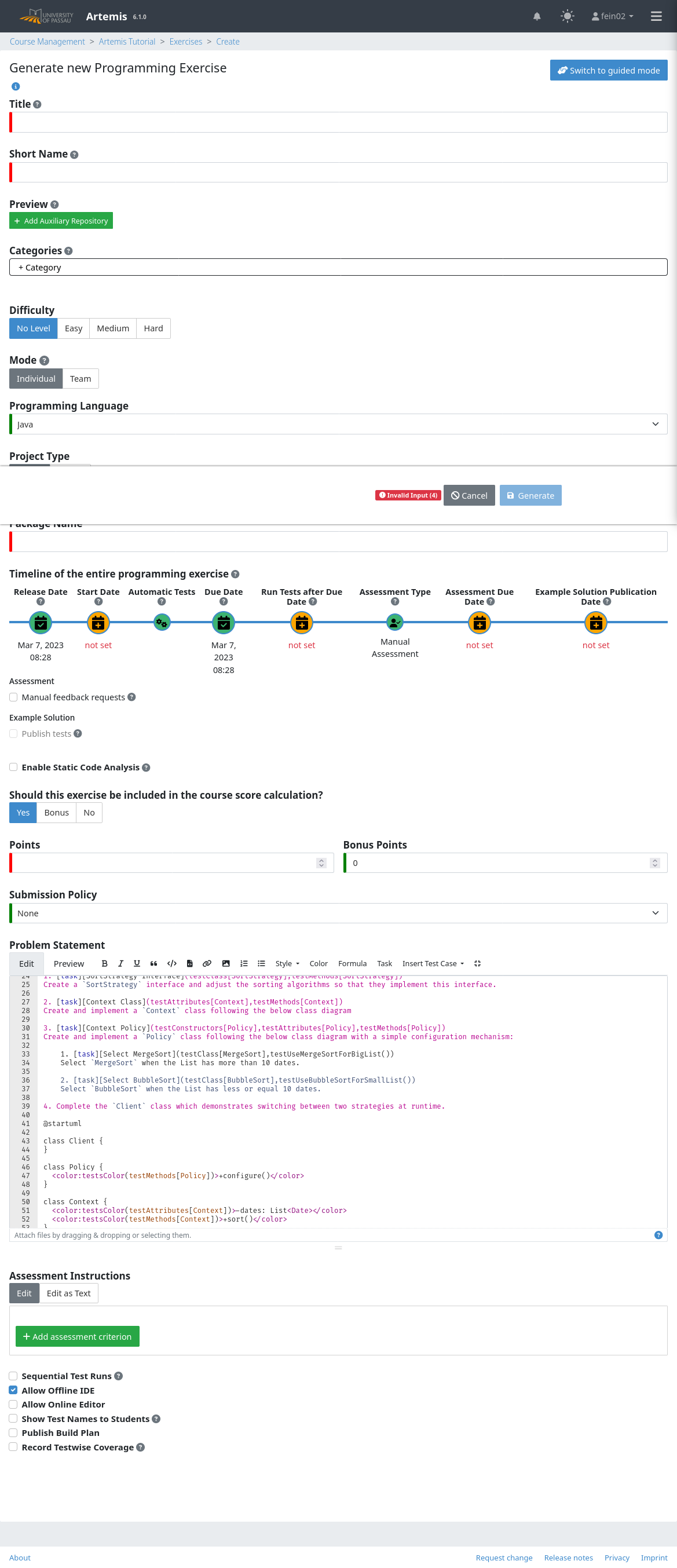 User Interface Improvements: Programming Exercise Creation · Issue ...