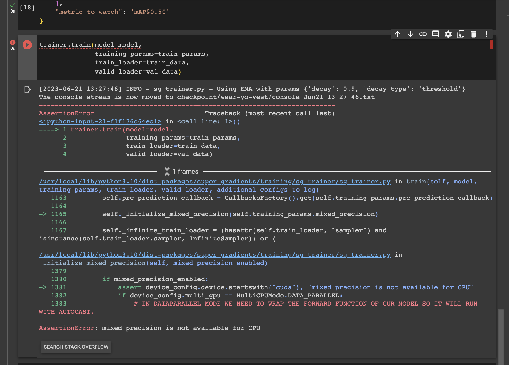 AssertionError: mixed precision is not available for CPU · Issue #1201 · Deci-AI/super-gradients ...