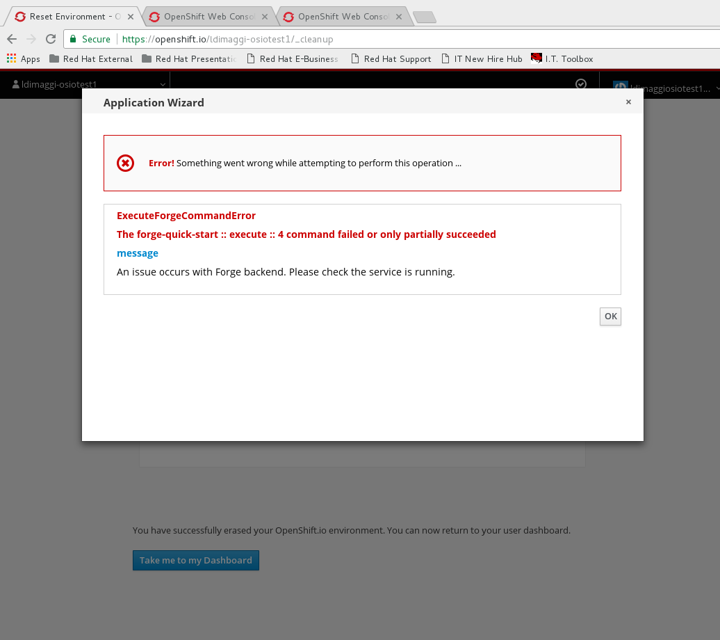 Forge errors showing up repeatedly when creating new project · Issue #1043 · openshiftio ...