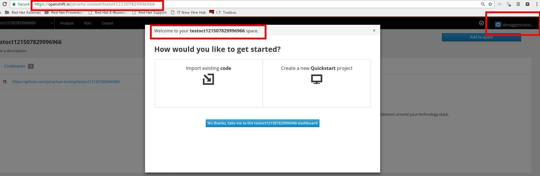 Logged in user is able to view in another user's space - attempts to create projects in another ...