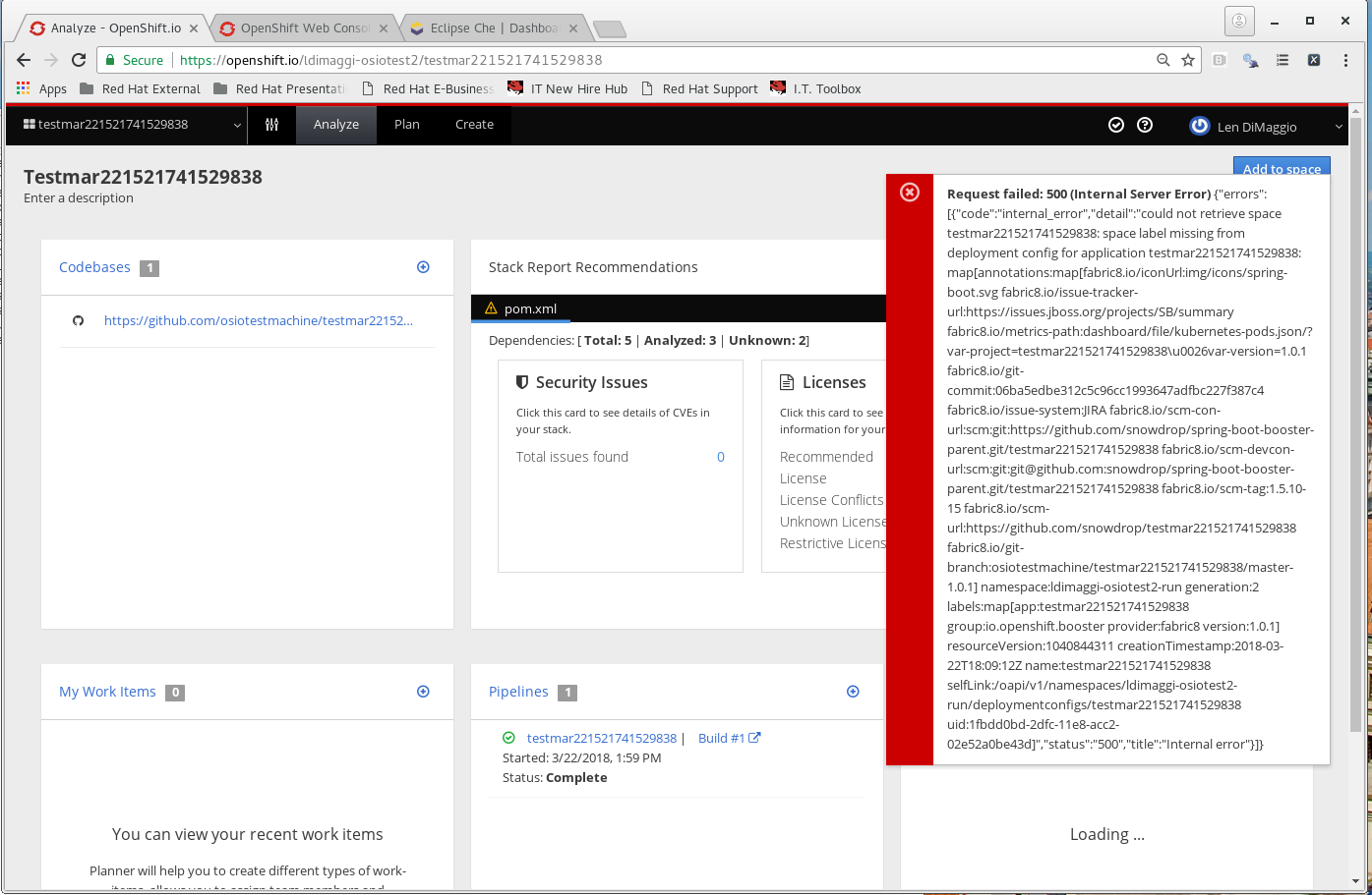 Getting 500 errors when accessing my space · Issue #2724 · openshiftio/openshift.io · GitHub