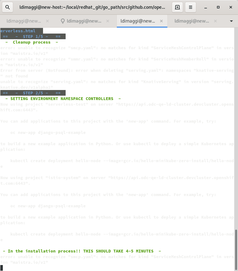 Running install_knative_serving_mocks.sh in shell window with default profile results in ...