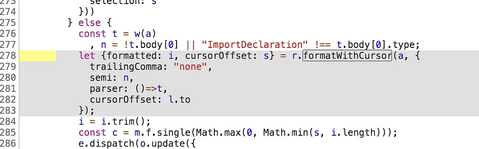 Prettier's trailingComma is hardcoded to 'none' in Observable, while ...