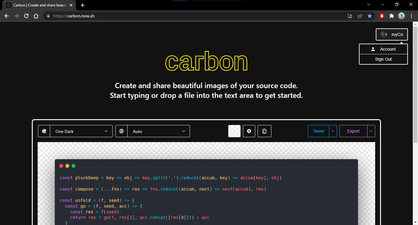 Missing "Snippets" Action Menu · Issue #1335 · carbon-app/carbon · GitHub