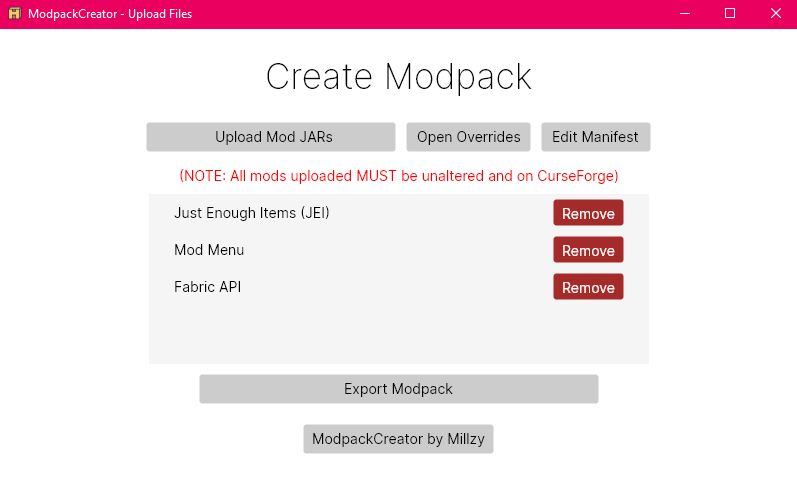 GitHub - MillzyDev/ModpackCreator: Programme that allows you to create ...