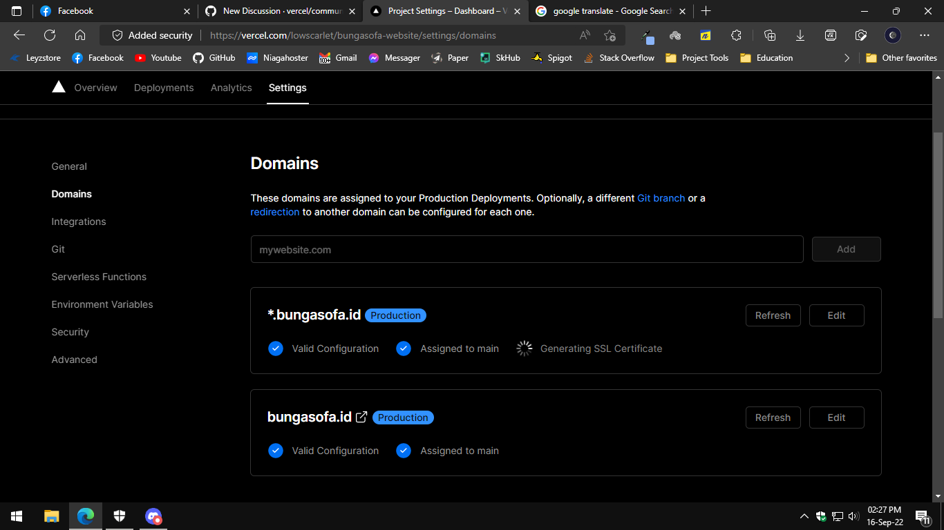 Stuck on Generating SSL Certificate · vercel community · Discussion #870 · GitHub