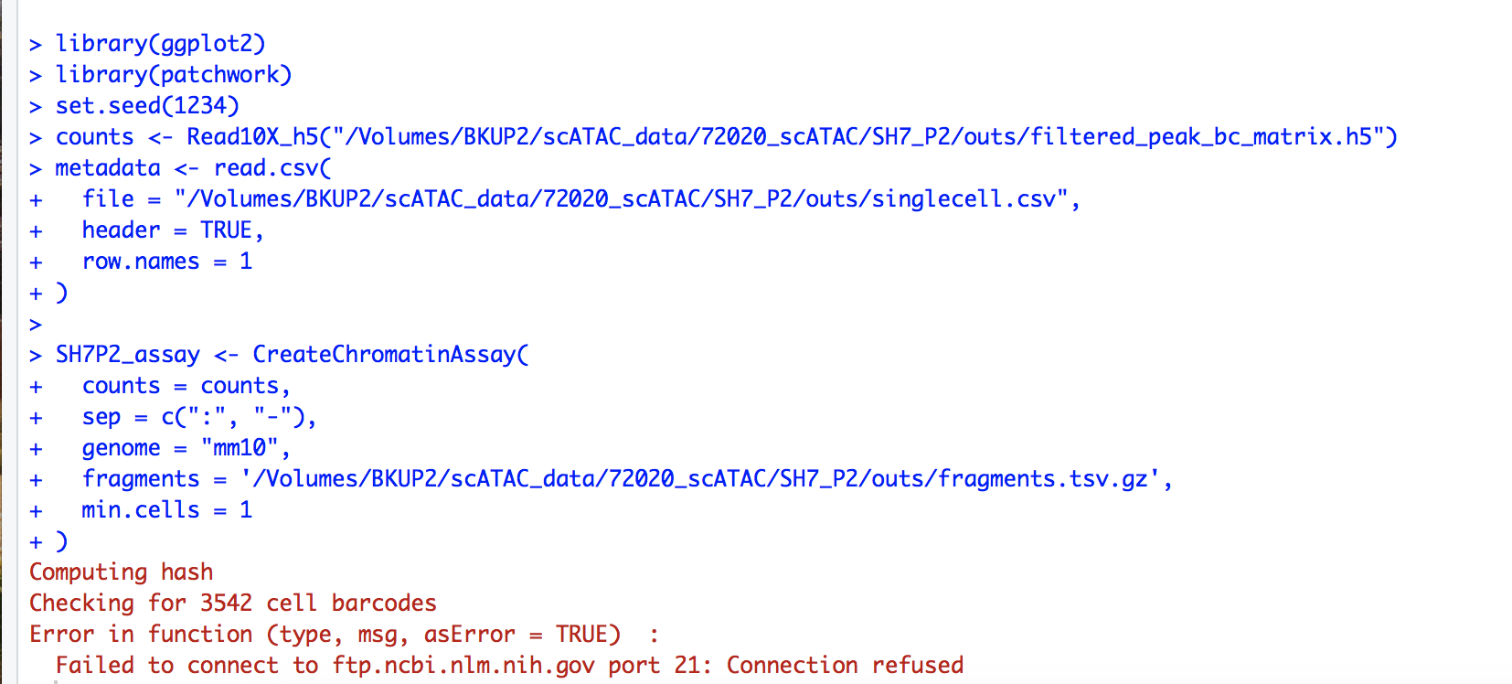 Following error crept up when running CreateChromatinAssay · Issue #232 · stuart-lab/signac · GitHub