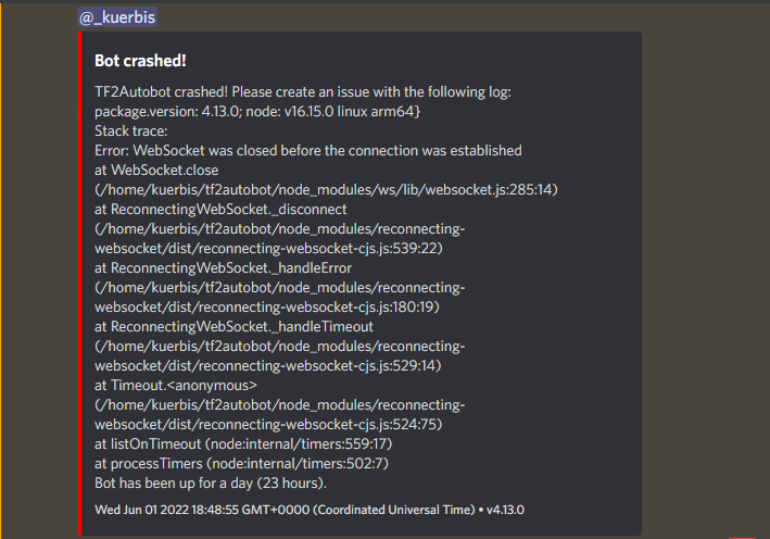 Autobot crashing in random intervals · Issue #1137 · TF2Autobot/tf2autobot · GitHub