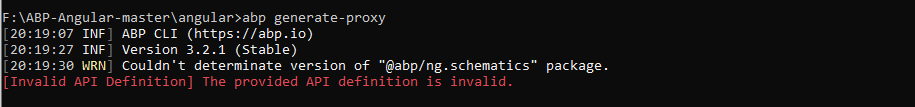 Abp Generate-Proxy Command throw [Invalid API Definition] The provided API definition is invalid ...