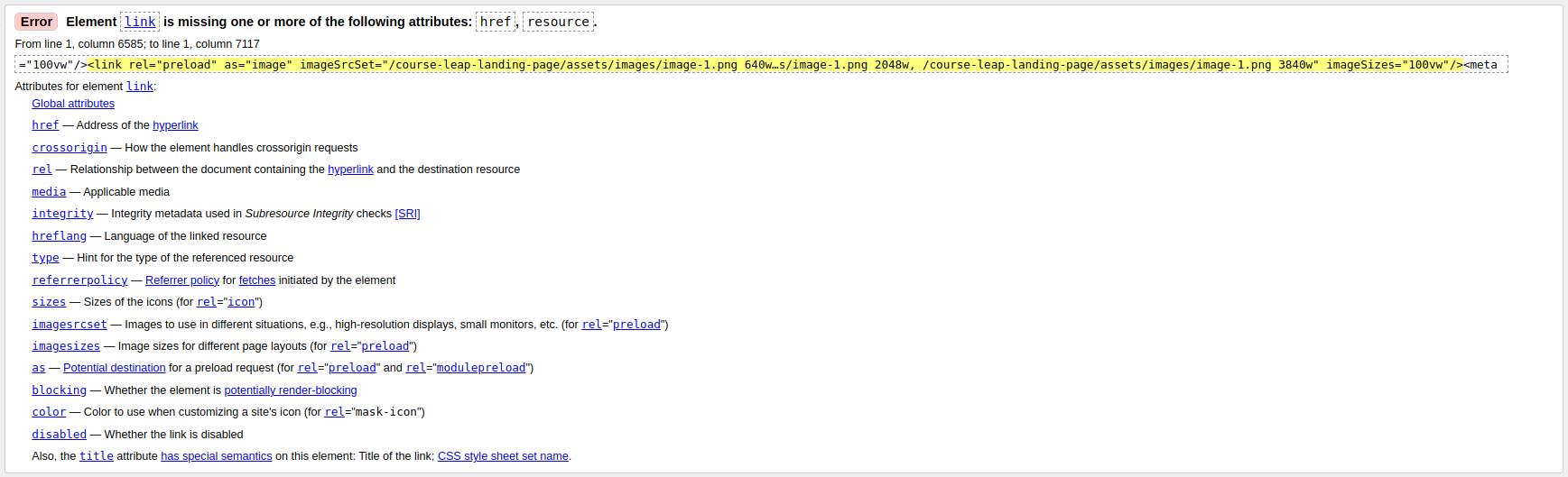 Invalid `imagesrc` Attribute On `link` Element On `` · Issue 41574 · Vercel 