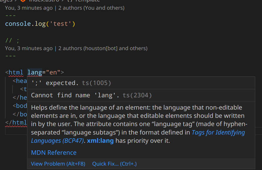 🐛 BUG: Semicolon in comment causes overflow (VSCode) · Issue #510 · withastro/language-tools ...