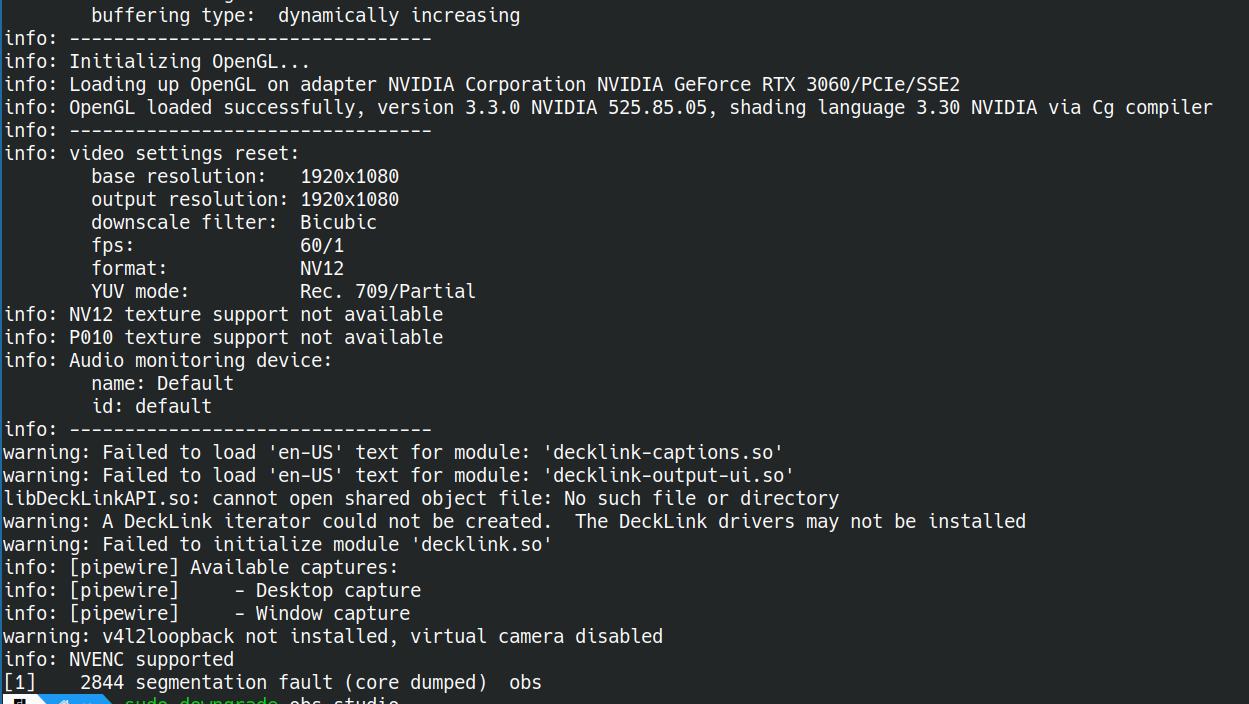 Segmentation fault on version 29 · Issue #8148 · obsproject/obs-studio · GitHub