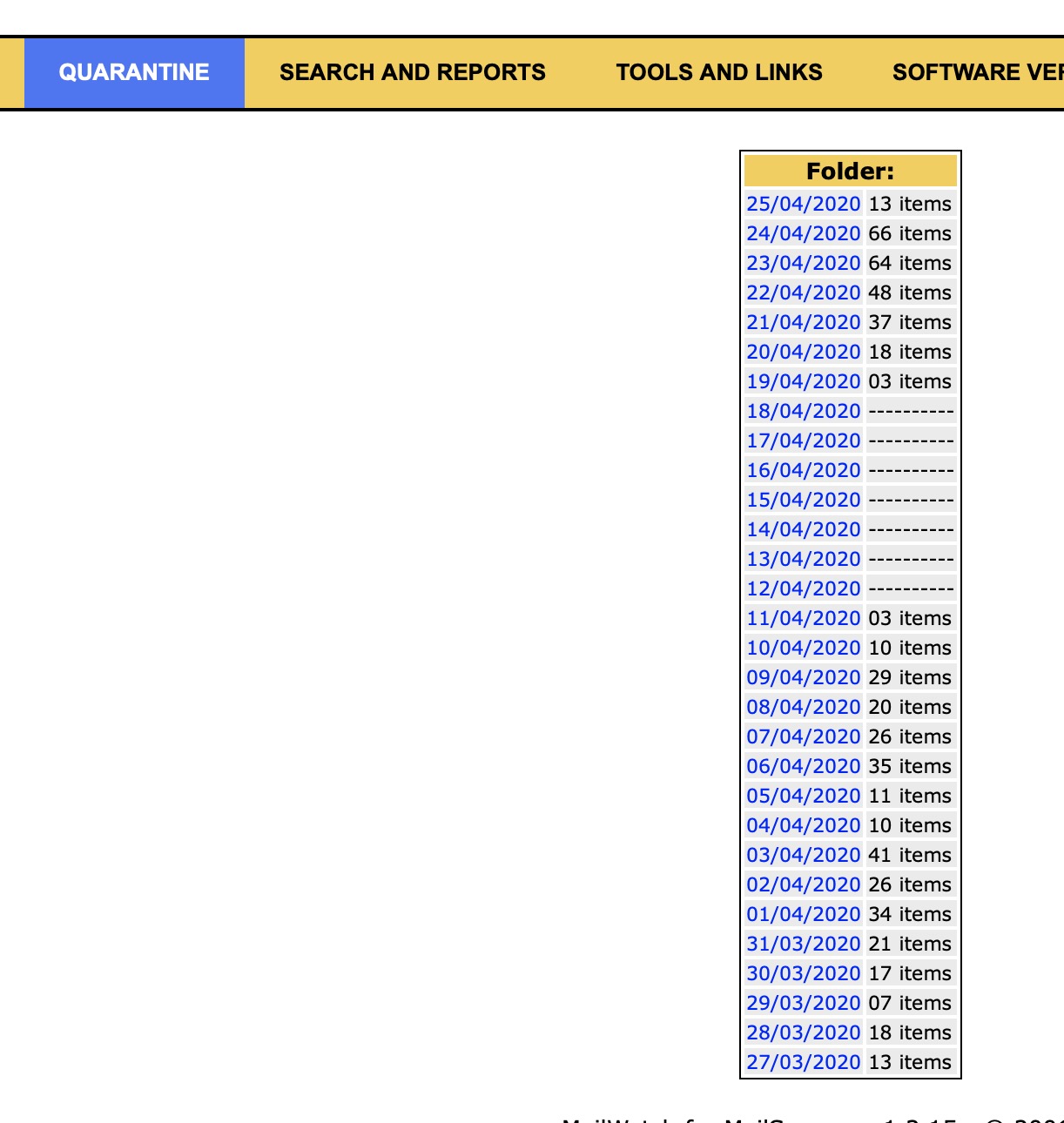 MailWatch report not showing quarantine emails. · Issue #1176 ...