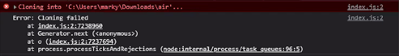 Cloning Results In `error Cloning Failed` On Successfully Cloned