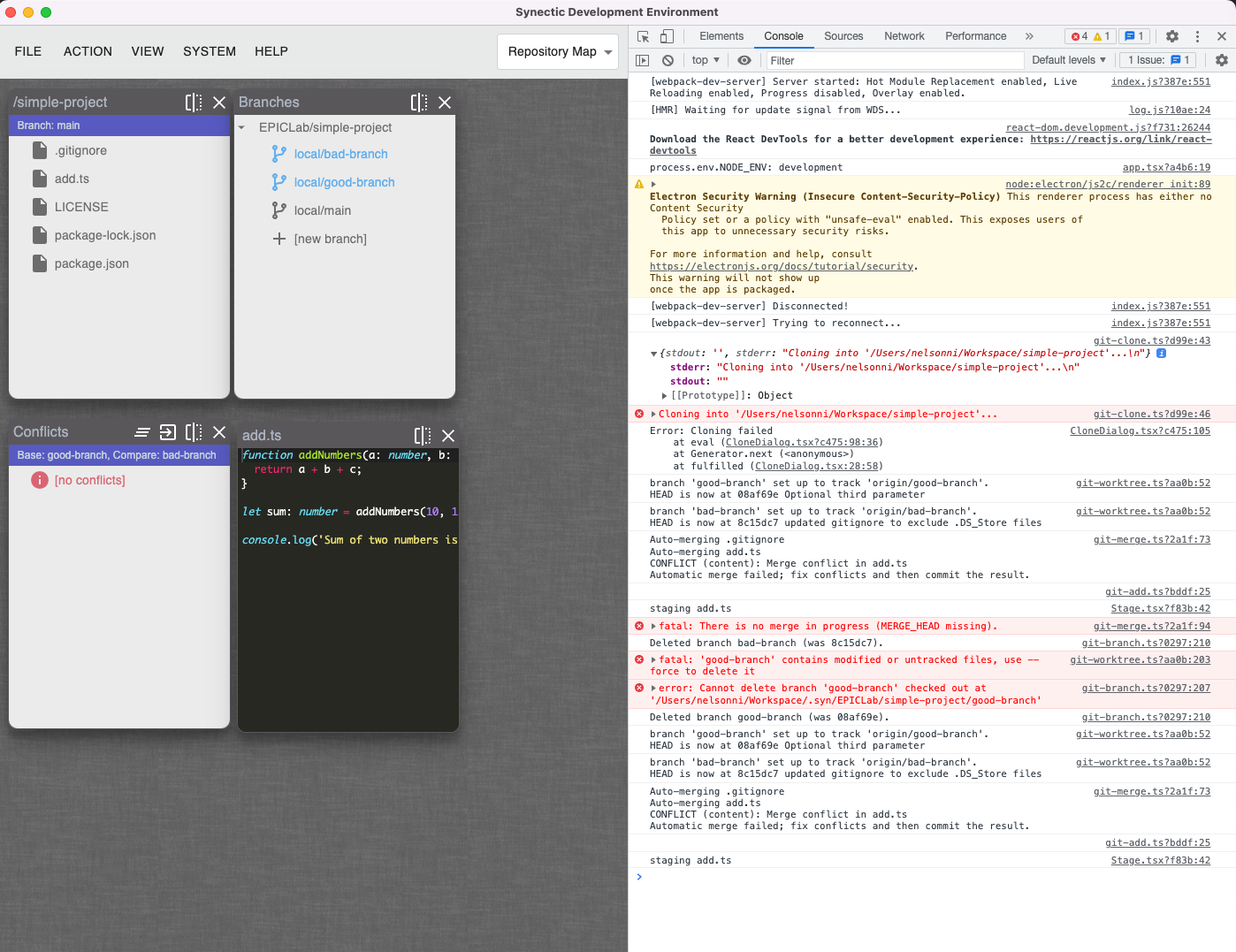 `Resolve Merge` button always throws `fatal: There is no merge in progress (MERGE_HEAD missing ...
