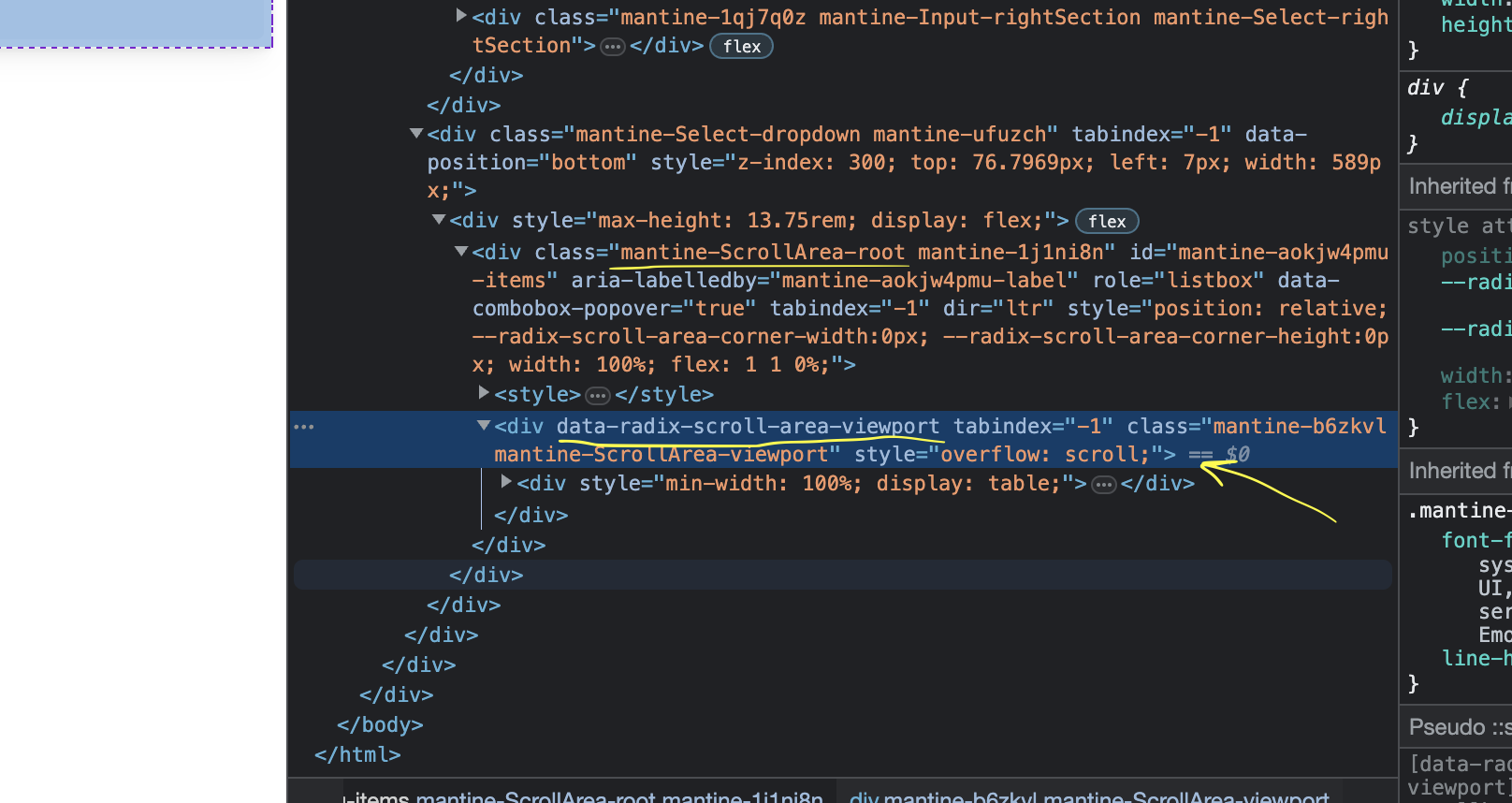 Select has scroll x enabled for long values after upgrading · Issue #4177 · mantinedev/mantine ...