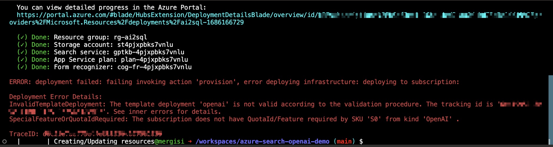 InvalidTemplateDeployment Error for 'openai' - QuotaId/Feature Required for SKU 'SO' · Issue ...