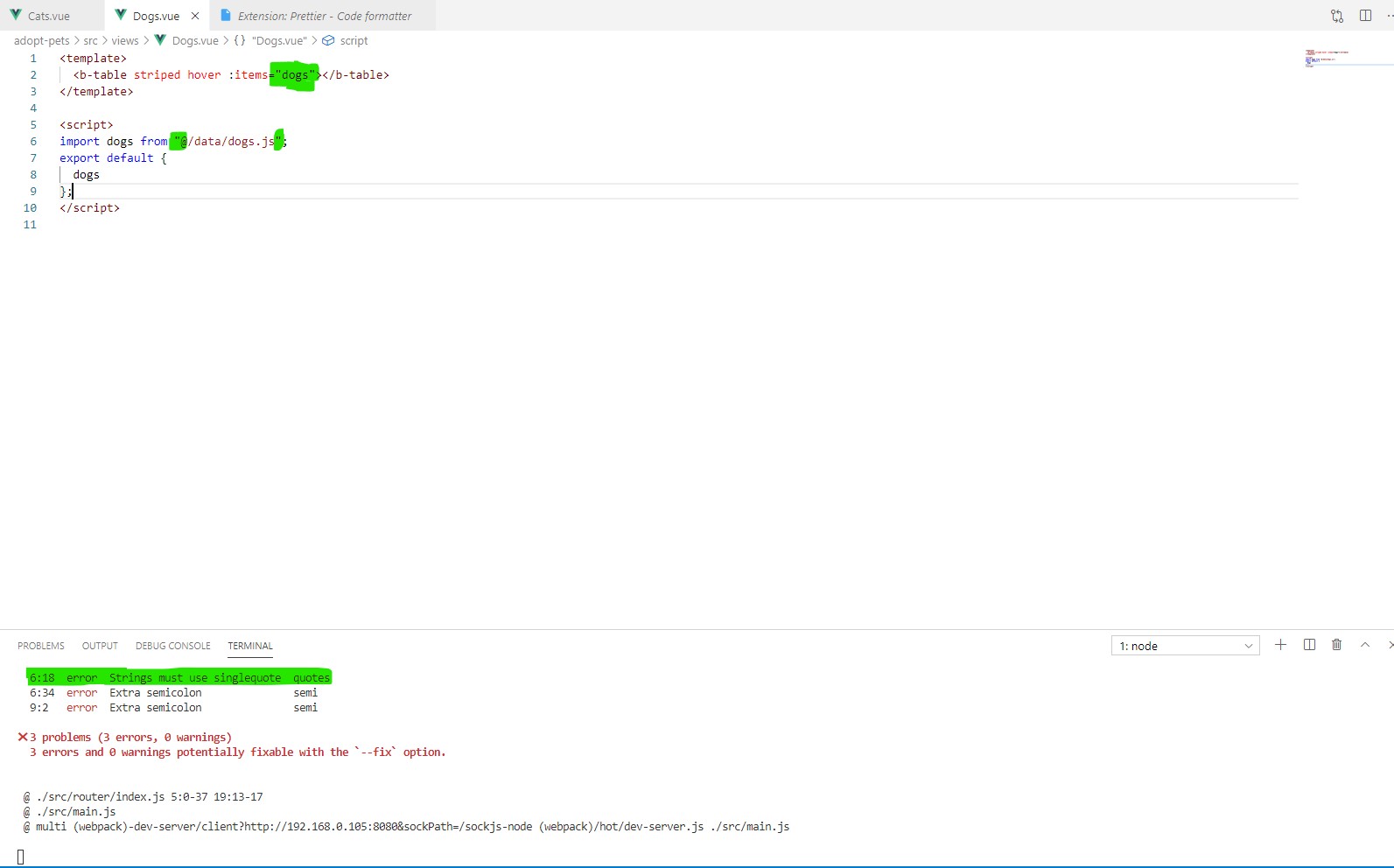 Unable to save code with Single Quote. · Issue #1430 · prettier/prettier-vscode · GitHub