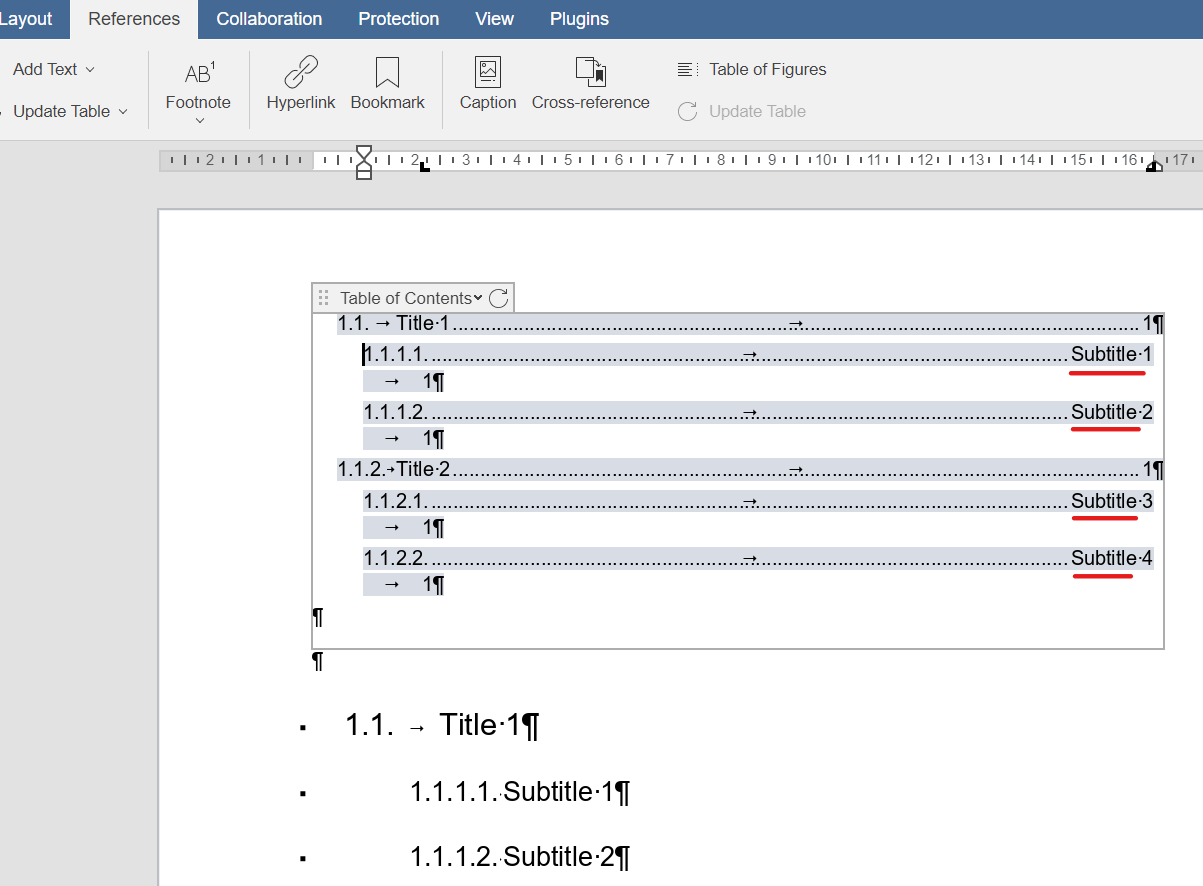 Corrupted Table of Contents (ToC) on fourth level numbered headings ...