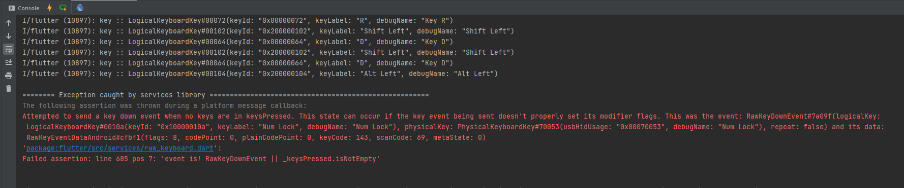 Problem with Num Lock key in flutter RawKeyboardListener widget when i use 2d barcode scanner ...
