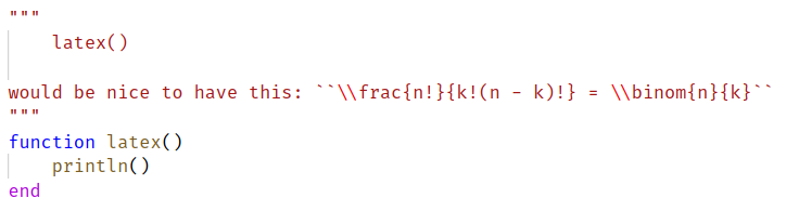 Add inline latex rendering to docstrings · Issue #1682 · julia-vscode/julia-vscode · GitHub