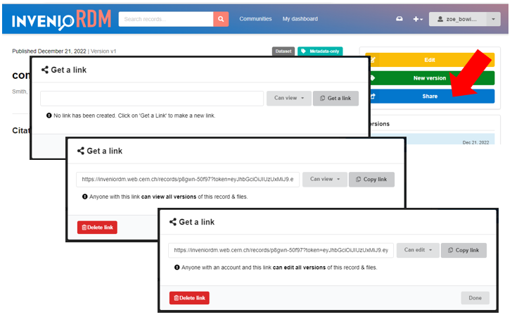 Update the GUI for share-by-link · Issue #2029 · inveniosoftware/invenio-app-rdm · GitHub