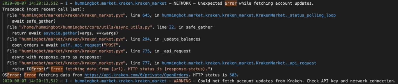 [BUG] API requests intermittently failing on Kraken · Issue #2204 · hummingbot/hummingbot · GitHub
