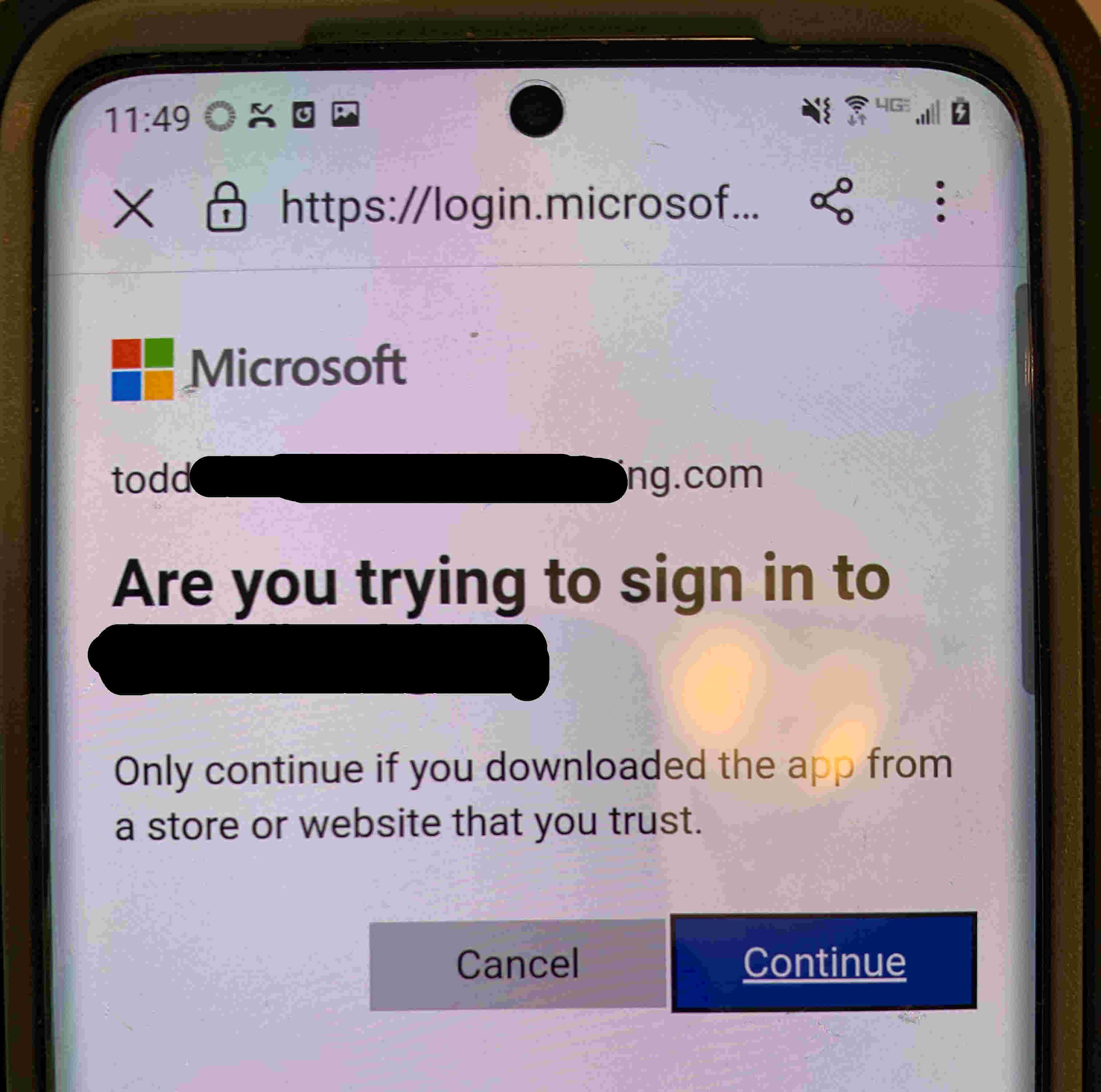 Microsoft Authentication: Stuck in Dialog - "Are you trying to sign in to {your_appname ...