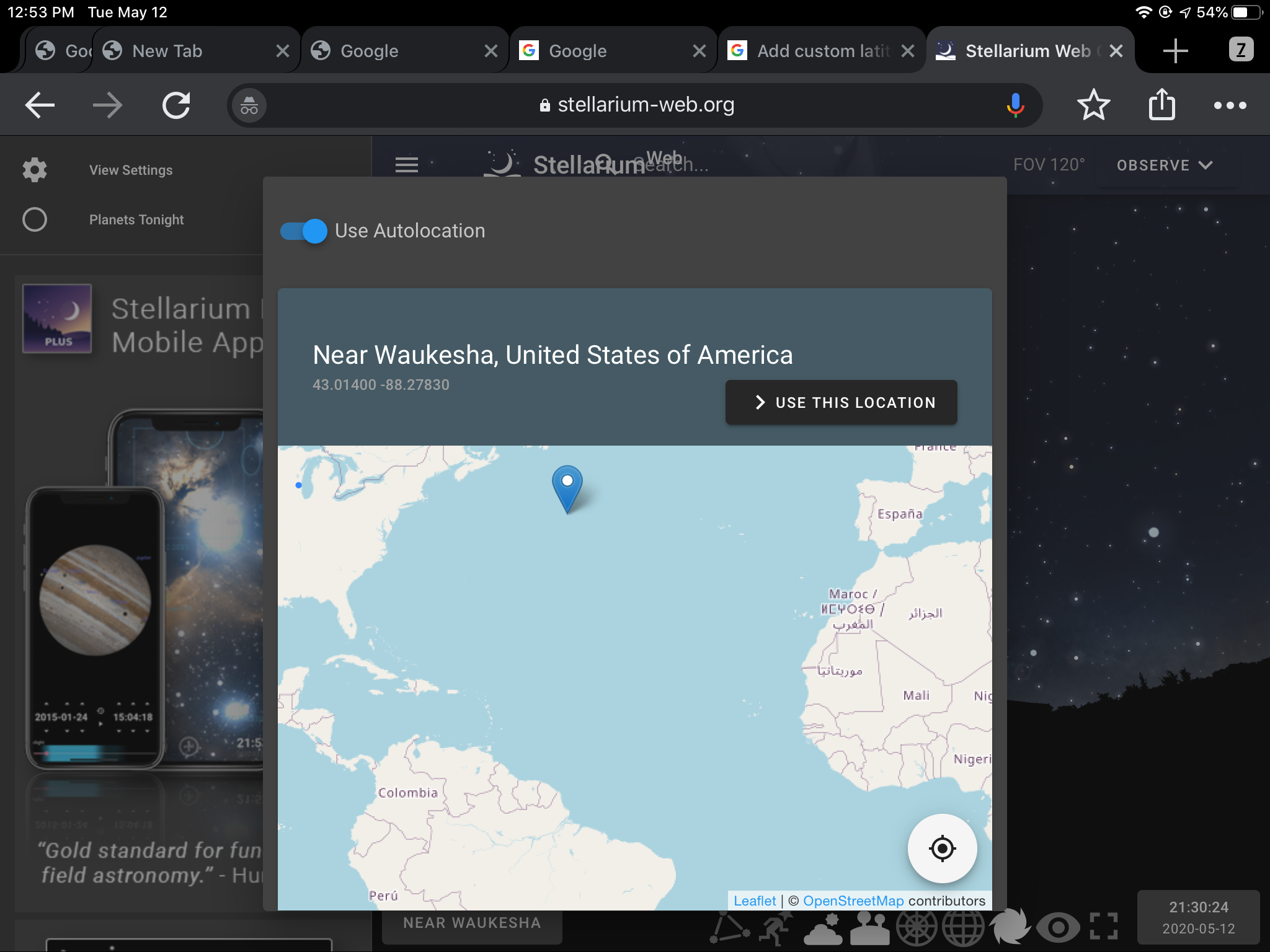 Add custom latitude/longitude in Stellarium Web application. · Issue #42 · Stellarium/stellarium ...