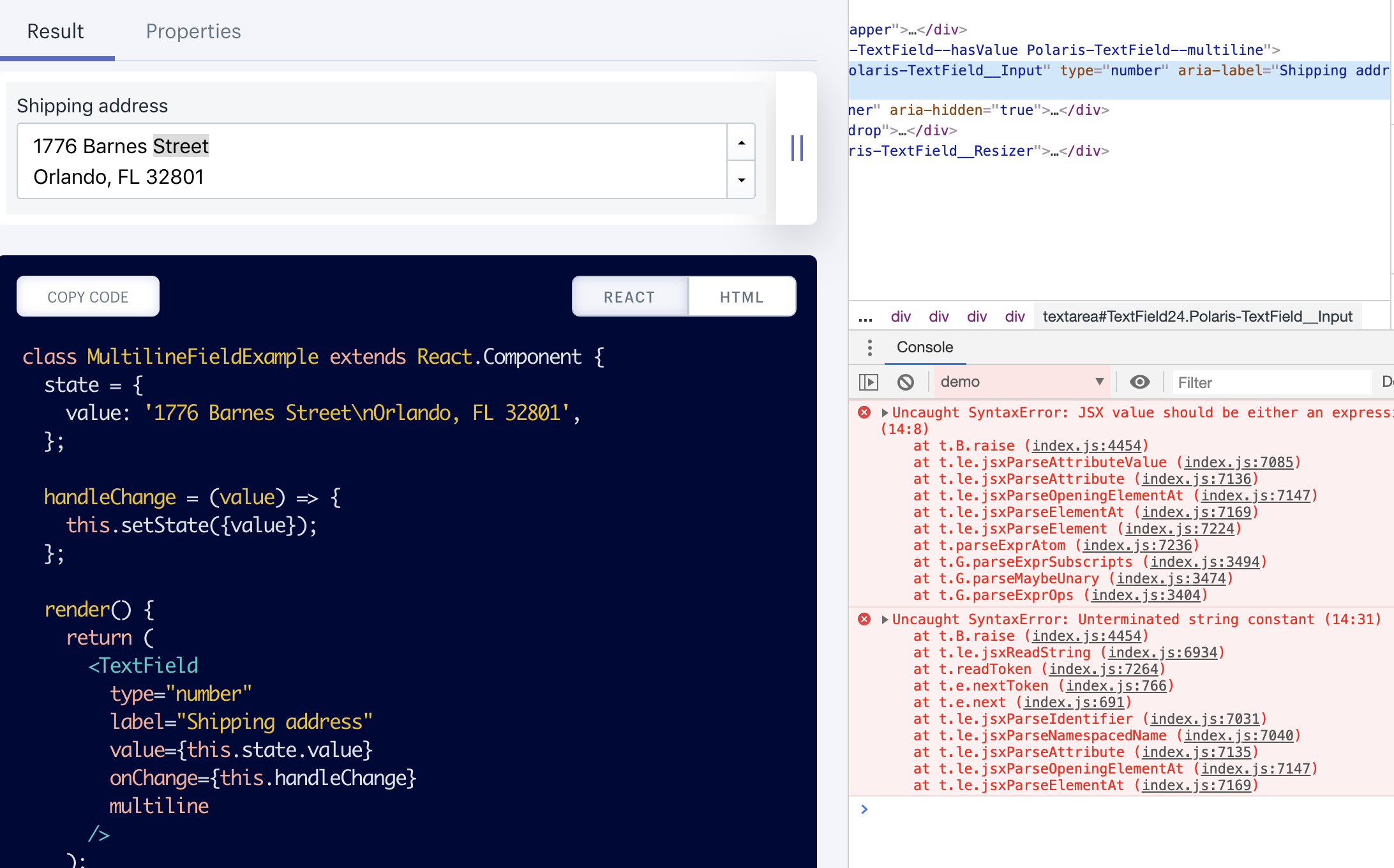 [TextField] `multiline` variant is using `type` prop · Issue #1390 · Shopify/polaris · GitHub