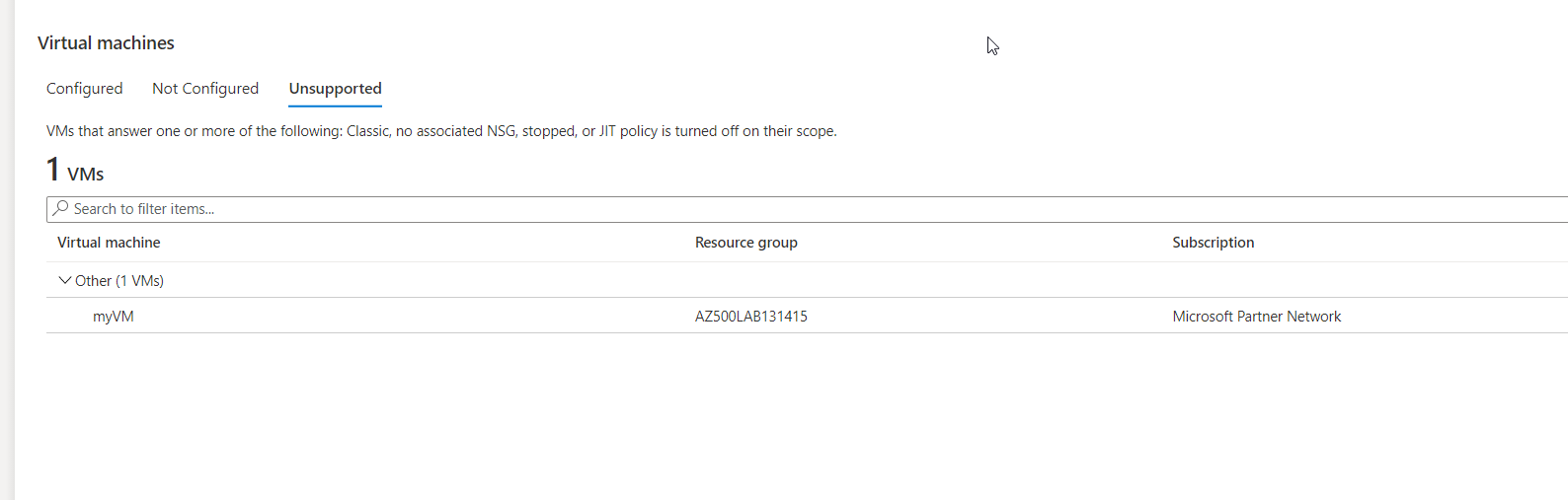 Created VM in Module 04 - Lab 14 myVM is not listed for JIT VM Access ...