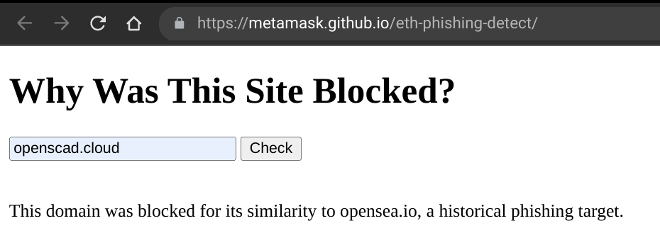 [Legitimate Site Blocked] openscad.cloud · Issue #6863 · MetaMask/eth-phishing-detect · GitHub