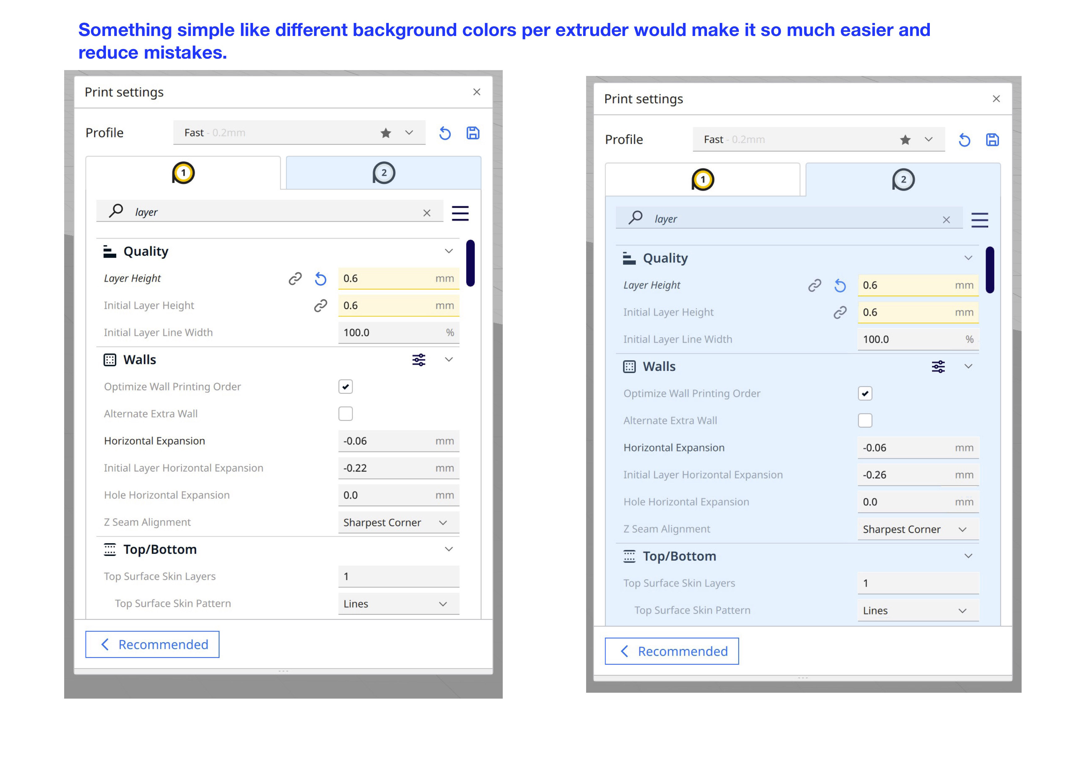 Visually differentiate the per extruder settings panels · Issue #17296 · Ultimaker/Cura · GitHub