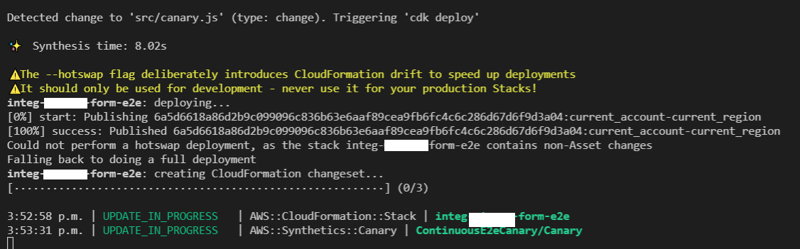 (cli): Add hot-swap support for AWS Synthetics Canaries · Issue #18581 · aws/aws-cdk · GitHub