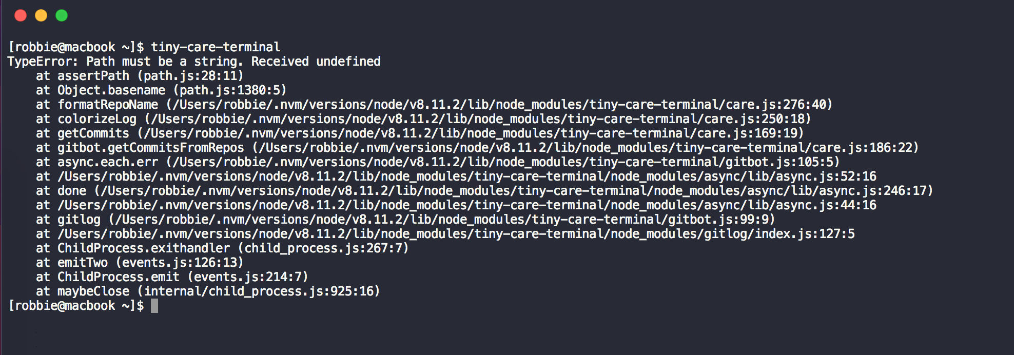 App Crashes On Start · Issue #151 · notwaldorf/tiny-care-terminal · GitHub