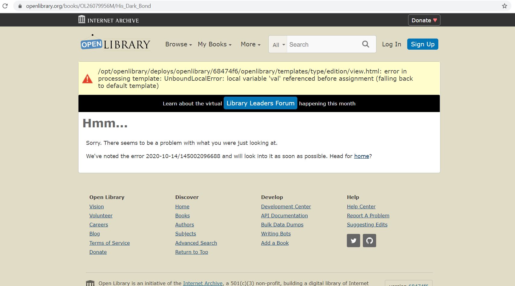 Few books webpage shows error in processing template · Issue #3917 · internetarchive/openlibrary ...