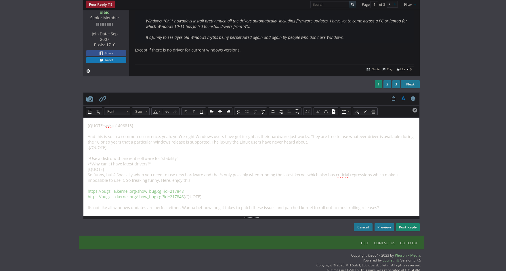 [www.phoronix.com] Comment box font is light grey and background is white, making reading it ...