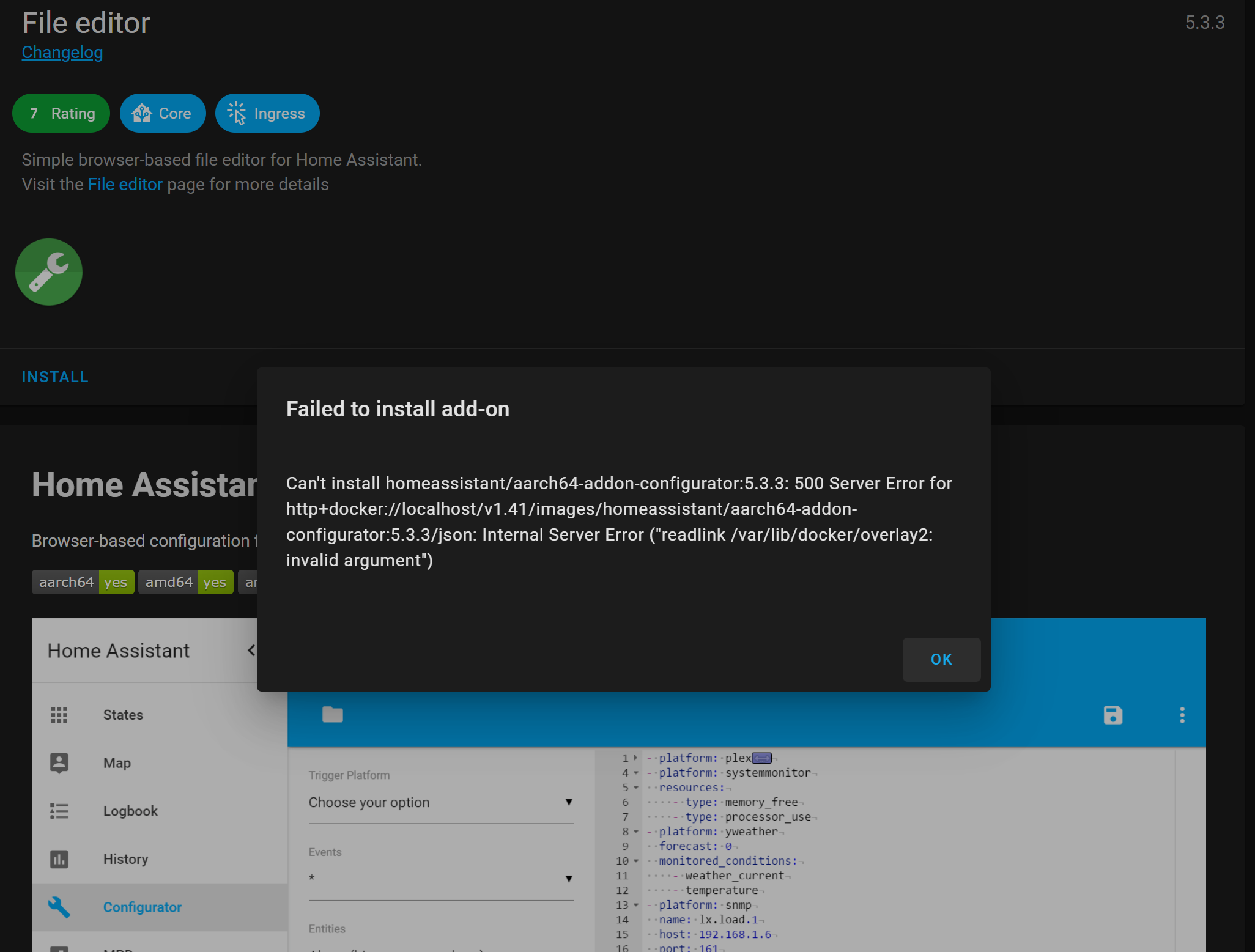 Error upon installation · Issue #2438 · home-assistant/addons · GitHub