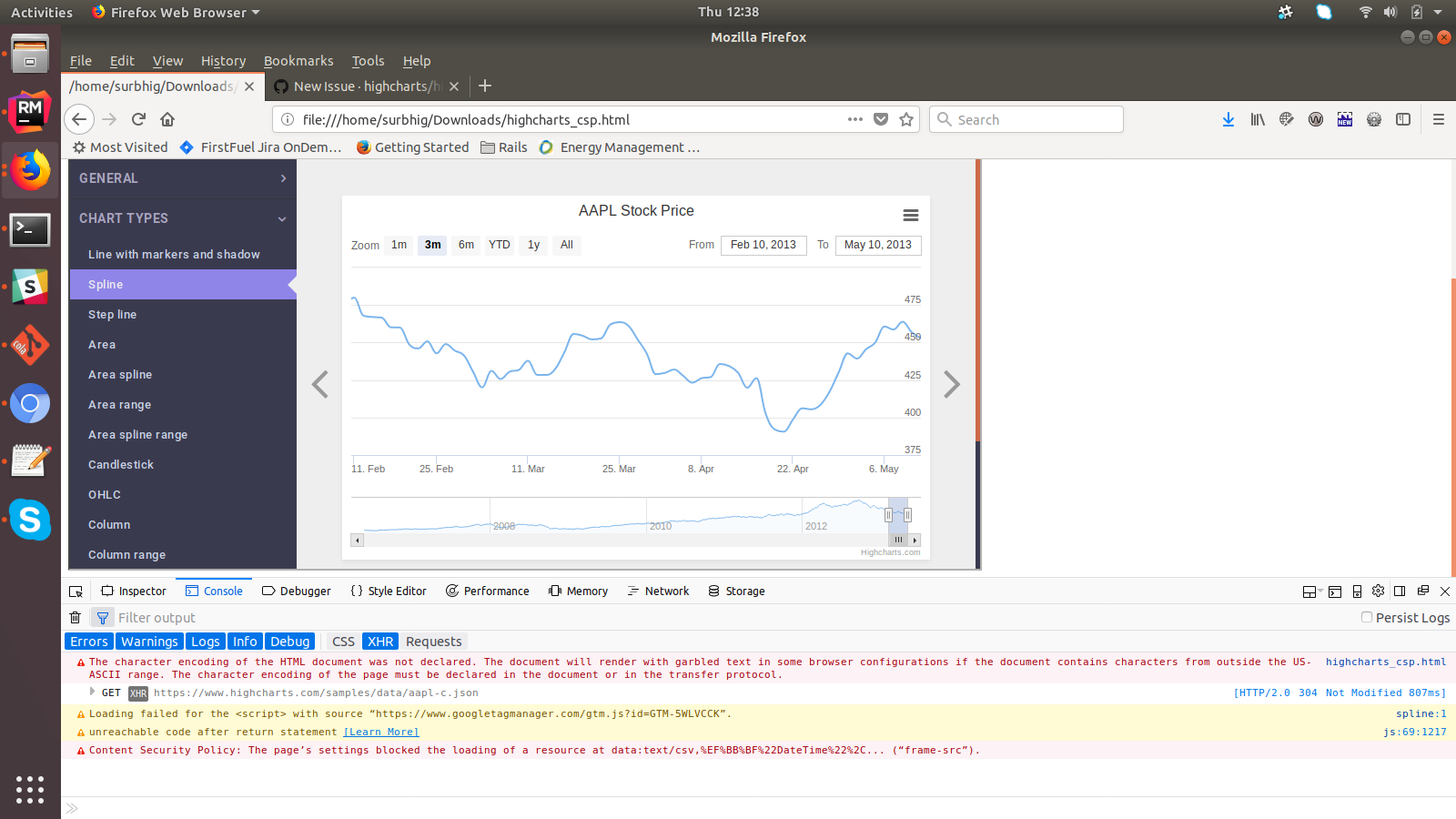 HighStock loaded in an app with Content Security Policy(CSP) enabled and inside an iframe, CSV ...