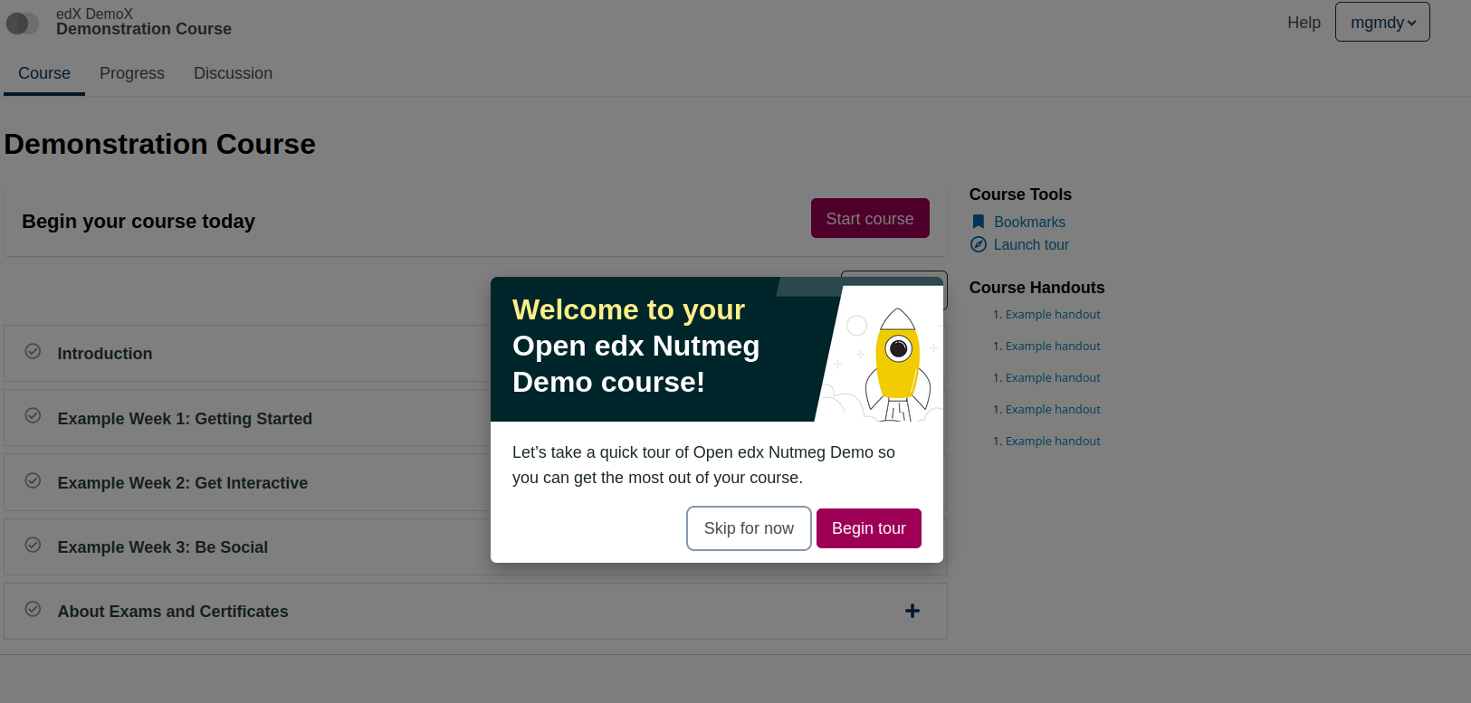 The student onboarding screen includes a hardcoded mention to edX in ...
