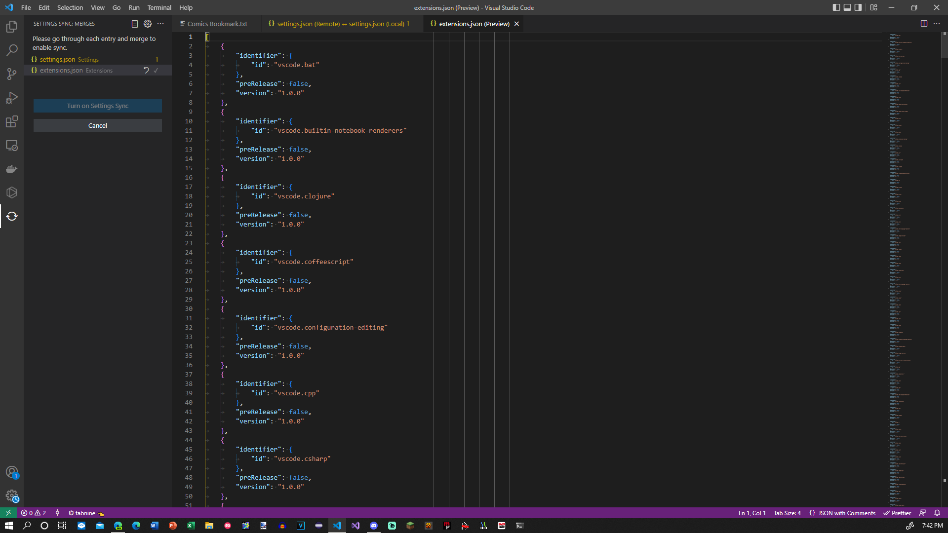  Settings Sync Ability To Manually Merge Extensions While Syncing 
