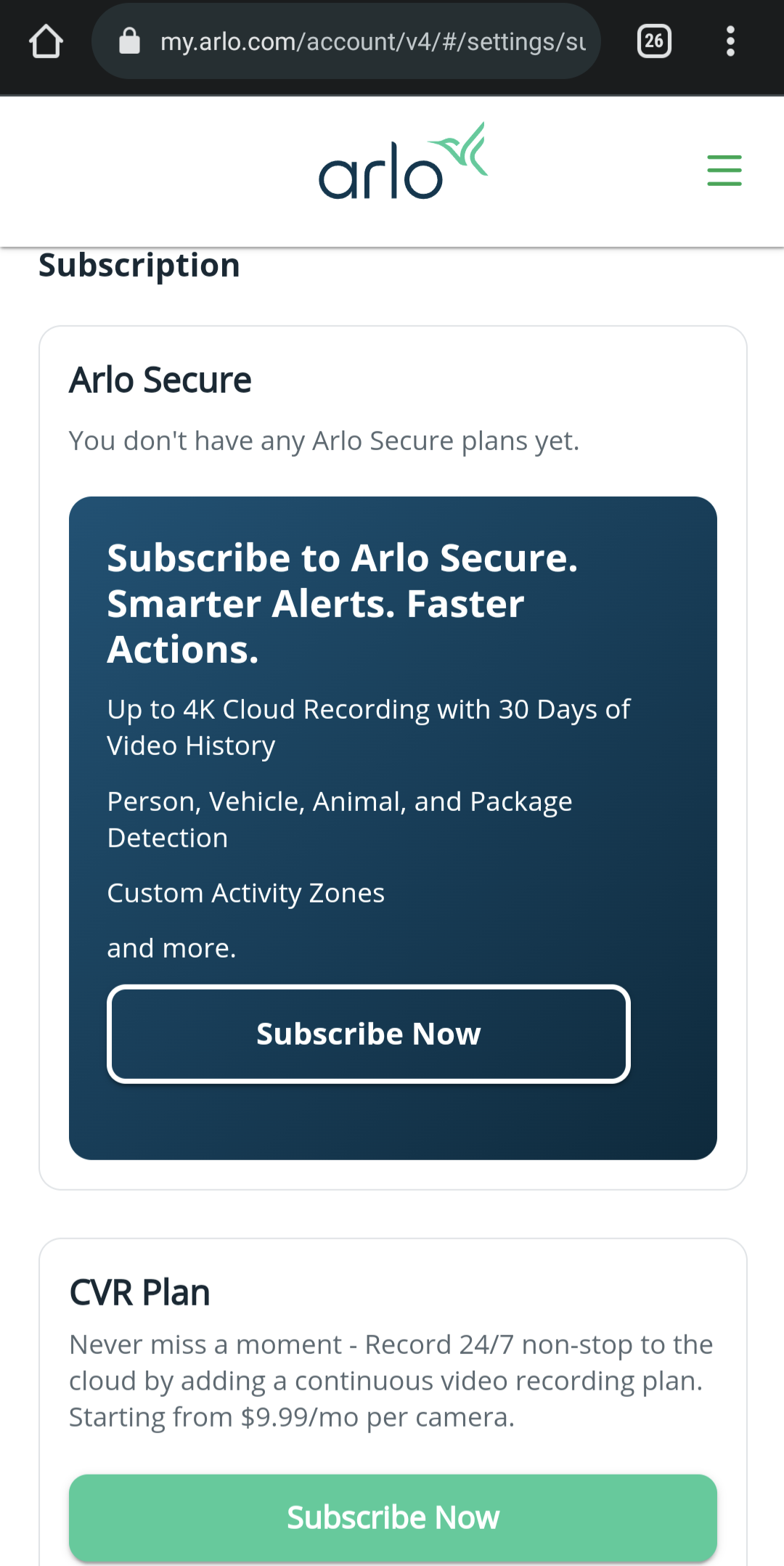 Arlo issue: Subscription required? · Issue #660 · twrecked/hass-aarlo · GitHub