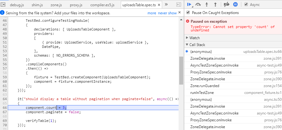 While Debugging Once A Test Fails Many Future Tests Fail · Issue 858 · Angularzonejs · Github