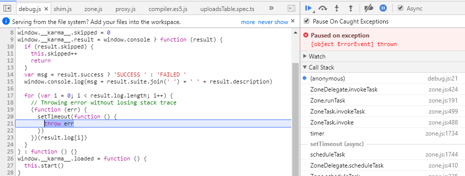 While Debugging Once A Test Fails Many Future Tests Fail · Issue 858 · Angularzonejs · Github