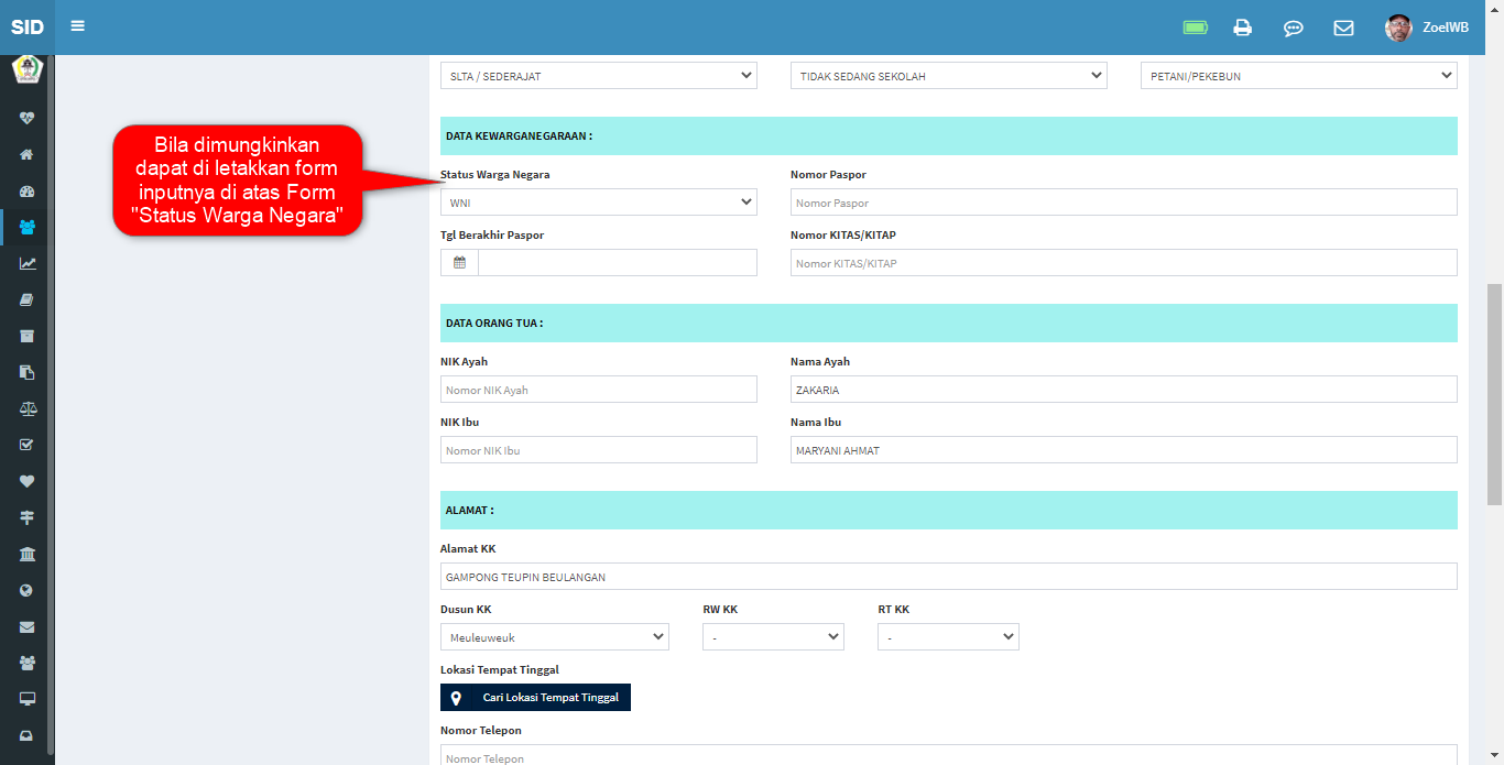 Penambahan Form atau Baris Input Data Suku/Etnis Warga di Biodata ...