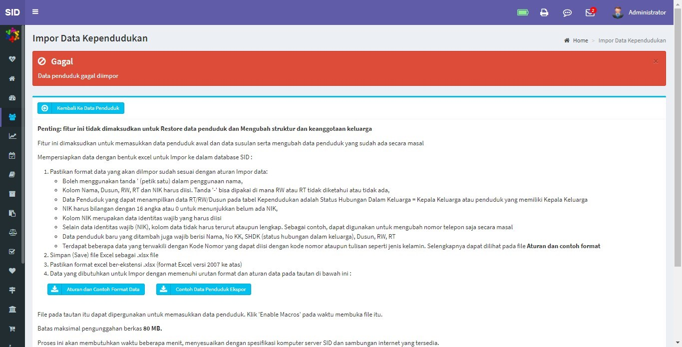 Bug/error: Notifikasi baris gagal ketika impor tidak muncul · Issue #5137 · OpenSID/OpenSID · GitHub
