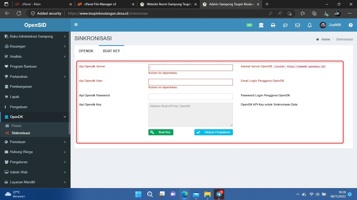 Bug/error: API Key OpenDK bila tidak dimasukan/ditentukan maka system akan menampilkan sebagai ...