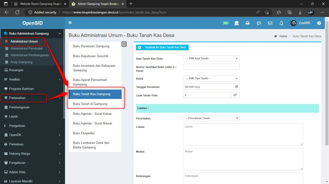 Permintaan fitur: Untuk Entry Data Buku Umum ->Tanah Kas Desa & Buku Tanah Di desa Dapat ...